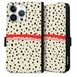 DeinDesign iPhone 14 Pro Max Handy Klapph&uuml;lle Handyh&uuml;lle aus Kunst Leder schwarz Flip Case Stripes Points Kunst Sideflip mit Lasche