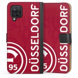 DeinDesign Galaxy A12 Handy Klapph&uuml;lle Handyh&uuml;lle aus Kunst Leder schwarz Flip Case Lettering F95 Fortuna D&uuml;sseldorf Sideflip mit langer Lasche