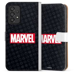DeinDesign Galaxy A33 5G Handy Klapph&uuml;lle Handyh&uuml;lle aus Kunst Leder wei&szlig; Flip Case Logo Comic Marvel Sideflip mit Lasche