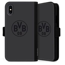 DeinDesign iPhone X Handy Klapph&uuml;lle Handyh&uuml;lle aus Kunst Leder schwarz Flip Case Bvb Borussia Dortmund Logo Sideflip mit langer Lasche