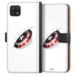DeinDesign Galaxy A22 5G Handy Klapph&uuml;lle Handyh&uuml;lle aus Kunst Leder schwarz Flip Case Captain America Official Licensed Product Marvel Sideflip mit langer 