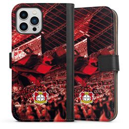 DeinDesign iPhone 13 Pro Max Handy Klapph&uuml;lle Handyh&uuml;lle aus Kunst Leder schwarz Flip Case Merchandise Official Licensed Product Bayer 04 Leverkusen Sideflip mit