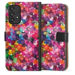 DeinDesign Galaxy A33 5G Handy Klapph&uuml;lle Handyh&uuml;lle aus Kunst Leder schwarz Flip Case Water Colour Colourful Points Sideflip mit langer Lasche