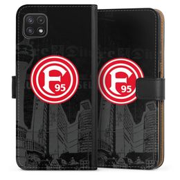 DeinDesign Galaxy A22 5G Handy Klapph&uuml;lle Handyh&uuml;lle aus Kunst Leder schwarz Flip Case Logo Official Licensed Product Fortuna D&uuml;sseldorf Sideflip mit langer 