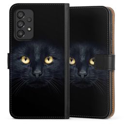 DeinDesign Galaxy A33 5G Handy Klapph&uuml;lle Handyh&uuml;lle aus Kunst Leder schwarz Flip Case Black Eye Cat Sideflip mit langer Lasche