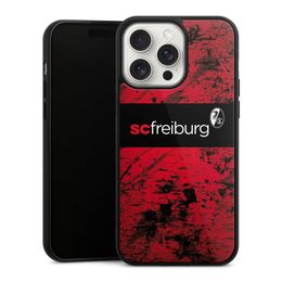 DeinDesign iPhone 15 Pro Max Handy Gallery Case Handyh&uuml;lle 9H Geh&auml;rtetes Glas R&uuml;ckseite H&uuml;lle Official Licensed Product Sc Freiburg Logo Gallery Case