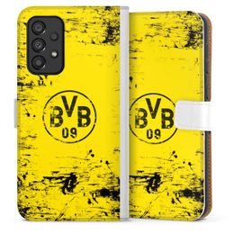 DeinDesign Galaxy A33 5G Handy Klapph&uuml;lle Handyh&uuml;lle aus Kunst Leder wei&szlig; Flip Case Bvb Borussia Dortmund Official Licensed Product Sideflip mit Lasche