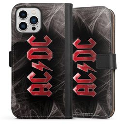 DeinDesign iPhone 13 Pro Max Handy Klapph&uuml;lle Handyh&uuml;lle aus Kunst Leder schwarz Flip Case Merchandise Acdc Logo Sideflip mit langer Lasche