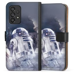 DeinDesign Galaxy A53 5G Handy Klapph&uuml;lle Handyh&uuml;lle aus Kunst Leder schwarz Flip Case Star Wars Merchandise Robot Sideflip mit langer Lasche