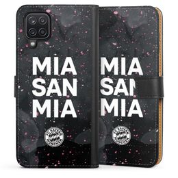 DeinDesign Galaxy A12 Handy Klapph&uuml;lle Handyh&uuml;lle aus Kunst Leder schwarz Flip Case Fc Bayern M&uuml;nchen Girl Style Mia San Mia Sideflip mit langer Lasche