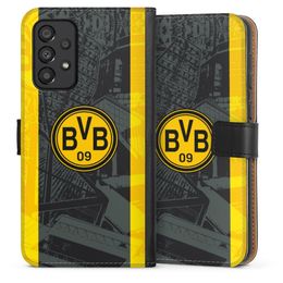 DeinDesign Galaxy A33 5G Handy Klapph&uuml;lle Handyh&uuml;lle aus Kunst Leder schwarz Flip Case Bvb Stadium Borussia Dortmund Sideflip mit langer Lasche