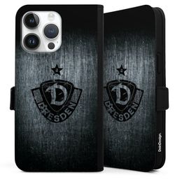 DeinDesign iPhone 14 Pro Max Handy Klapph&uuml;lle Handyh&uuml;lle aus Kunst Leder schwarz Flip Case Sg Dynamo Dresden Official Licensed Product Vintage Sideflip mit 