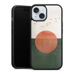 DeinDesign iPhone 15 Handy Gallery Case Handyh&uuml;lle 9H Geh&auml;rtetes Glas R&uuml;ckseite H&uuml;lle Sunshine Bird Sunset Gallery Case