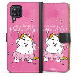 DeinDesign Galaxy A12 Handy Klapph&uuml;lle Handyh&uuml;lle aus Kunst Leder schwarz Flip Case Pummeleinhorn Pummel & Friends Official Licensed Product Sideflip mit langer 