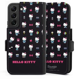 DeinDesign Galaxy S22 Handy Klapph&uuml;lle Handyh&uuml;lle aus Kunst Leder schwarz Flip Case Hello Kitty Kindheit Merchandise Sideflip mit langer Lasche