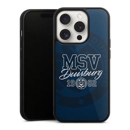 DeinDesign iPhone 15 Pro Handy Gallery Case Handyh&uuml;lle 9H Geh&auml;rtetes Glas R&uuml;ckseite H&uuml;lle Soccer Merchandise Msv Duisburg Gallery Case