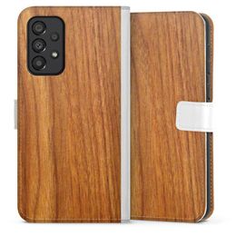 DeinDesign Galaxy A33 5G Handy Klapph&uuml;lle Handyh&uuml;lle aus Kunst Leder wei&szlig; Flip Case Larch Wooden Look Wood Sideflip mit Lasche