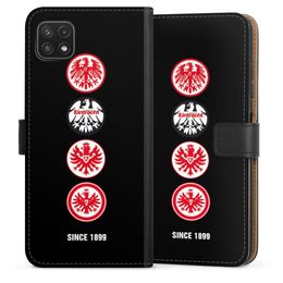 DeinDesign Galaxy A22 5G Handy Klapph&uuml;lle Handyh&uuml;lle aus Kunst Leder schwarz Flip Case Sge Soccer Eintracht Frankfurt Sideflip mit langer Lasche