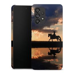 DeinDesign Galaxy A53 5G Handy Premium Case Smartphone Handyh&uuml;lle Schutzh&uuml;lle gl&auml;nzend Sunset Horse Horseback Riding Premium Case