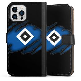 DeinDesign iPhone 13 Pro Max Handy Klapph&uuml;lle Handyh&uuml;lle aus Kunst Leder schwarz Flip Case Official Licensed Product Hsv Hamburger Sv Sideflip mit langer Lasche