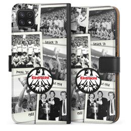 DeinDesign Galaxy A22 5G Handy Klapph&uuml;lle Handyh&uuml;lle aus Kunst Leder schwarz Flip Case Retro Official Licensed Product Eintracht Frankfurt Sideflip mit langer 