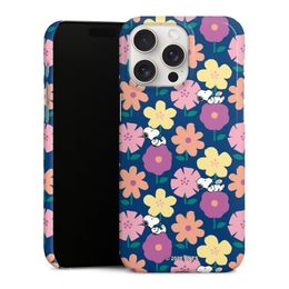 DeinDesign iPhone 15 Pro Max Handy Premium Case Smartphone Handyh&uuml;lle Schutzh&uuml;lle gl&auml;nzend Muster Snoopy Flowers Premium Case