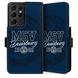 DeinDesign Galaxy S21 Ultra 5G Handy Klapph&uuml;lle Handyh&uuml;lle aus Kunst Leder schwarz Flip Case Soccer Merchandise Msv Duisburg Sideflip mit Lasche