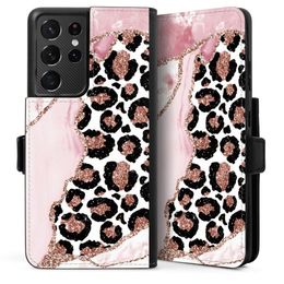 DeinDesign Galaxy S21 Ultra 5G Handy Klapph&uuml;lle Handyh&uuml;lle aus Kunst Leder schwarz Flip Case Leopard Glitzer Marble Sideflip mit Lasche