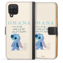 DeinDesign Galaxy A12 Handy Klapph&uuml;lle Handyh&uuml;lle aus Kunst Leder schwarz Flip Case Disney Official Licensed Product Lilo & Stitch Sideflip mit langer Lasche