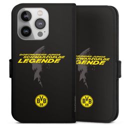 DeinDesign iPhone 14 Pro Handy Klapph&uuml;lle Handyh&uuml;lle aus Kunst Leder schwarz Flip Case Borussia Dortmund Bvb Marco Reus Sideflip mit langer Lasche