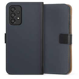 DeinDesign Galaxy A33 5G Handy Klapph&uuml;lle Handyh&uuml;lle aus Kunst Leder schwarz Flip Case Anthracite Unicoloured Grey Sideflip mit langer Lasche
