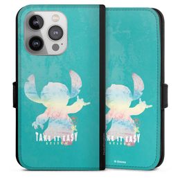 DeinDesign iPhone 14 Pro Handy Klapph&uuml;lle Handyh&uuml;lle aus Kunst Leder schwarz Flip Case Lilo & Stitch Official Licensed Product Disney Sideflip mit langer Lasche