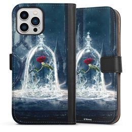 DeinDesign iPhone 13 Pro Max Handy Klapph&uuml;lle Handyh&uuml;lle aus Kunst Leder schwarz Flip Case Rose The Beauty And The Beast Disney Princess Sideflip mit langer 