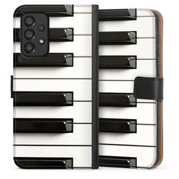 DeinDesign Galaxy A33 5G Handy Klapph&uuml;lle Handyh&uuml;lle aus Kunst Leder schwarz Flip Case Piano Music Klavier Sideflip mit langer Lasche