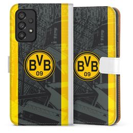DeinDesign Galaxy A33 5G Handy Klapph&uuml;lle Handyh&uuml;lle aus Kunst Leder wei&szlig; Flip Case Bvb Stadium Borussia Dortmund Sideflip mit Lasche