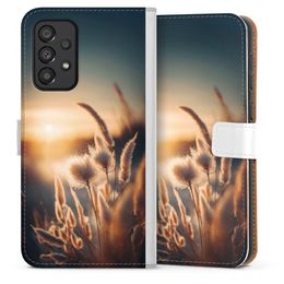 DeinDesign Galaxy A33 5G Handy Klapph&uuml;lle Handyh&uuml;lle aus Kunst Leder wei&szlig; Flip Case Nature Pampasgras Sun Sideflip mit Lasche