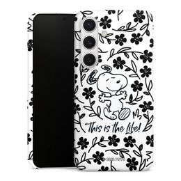 DeinDesign Galaxy S24 Handy Premium Case Smartphone Handyh&uuml;lle Schutzh&uuml;lle gl&auml;nzend Peanuts Flowers Snoopy Premium Case