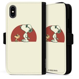 DeinDesign iPhone X Handy Klapph&uuml;lle Handyh&uuml;lle aus Kunst Leder schwarz Flip Case Snoopy Official Licensed Product Kindheit Sideflip mit langer Lasche