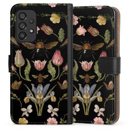 DeinDesign Galaxy A53 5G Handy Klapph&uuml;lle Handyh&uuml;lle aus Kunst Leder schwarz Flip Case Bee Blossom Flower Wreath Sideflip mit langer Lasche