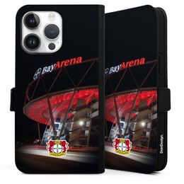 DeinDesign iPhone 14 Pro Max Handy Klapph&uuml;lle Handyh&uuml;lle aus Kunst Leder schwarz Flip Case Official Licensed Product Bayer 04 Leverkusen Stadium Sideflip mit 