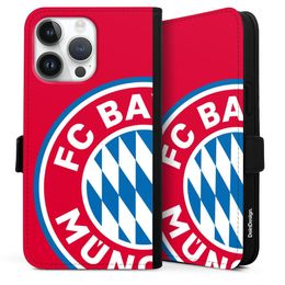 DeinDesign iPhone 14 Pro Max Handy Klapph&uuml;lle Handyh&uuml;lle aus Kunst Leder schwarz Flip Case Official Licensed Product Fcb Fc Bayern M&uuml;nchen Sideflip mit Lasche