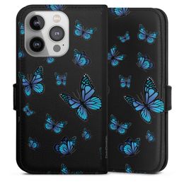 DeinDesign iPhone 14 Pro Handy Klapph&uuml;lle Handyh&uuml;lle aus Kunst Leder schwarz Flip Case Transparent Butterfly Muster Sideflip mit langer Lasche