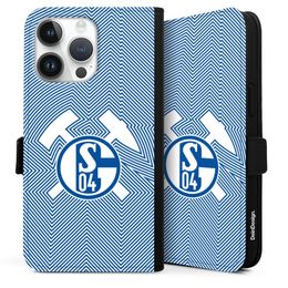 DeinDesign iPhone 14 Pro Max Handy Klapph&uuml;lle Handyh&uuml;lle aus Kunst Leder schwarz Flip Case Bundesliga Stripes Fc Schalke 04 Sideflip mit Lasche