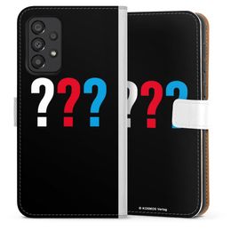 DeinDesign Galaxy A33 5G Handy Klapph&uuml;lle Handyh&uuml;lle aus Kunst Leder wei&szlig; Flip Case Official Licensed Product Logo Die Drei ??? Sideflip mit Lasche