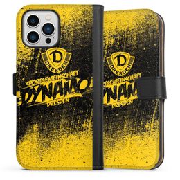 DeinDesign iPhone 13 Pro Max Handy Klapph&uuml;lle Handyh&uuml;lle aus Kunst Leder schwarz Flip Case Logo Official Licensed Product Sg Dynamo Dresden Sideflip mit langer 