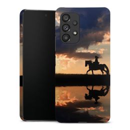 DeinDesign Galaxy A53 5G Handy Premium Case Smartphone Handyh&uuml;lle Schutzh&uuml;lle matt Sunset Horse Horseback Riding Premium Case