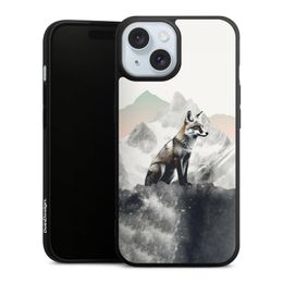 DeinDesign iPhone 15 Handy Premium Silikon H&uuml;lle Handyh&uuml;lle schwarz Case Nature Mountain Fox Silikon Premium Case
