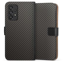 DeinDesign Galaxy A53 5G Handy Klapph&uuml;lle Handyh&uuml;lle aus Kunst Leder schwarz Flip Case Carbon Muster Metallic Look Sideflip mit langer Lasche