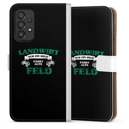 DeinDesign Galaxy A33 5G Handy Klapph&uuml;lle Handyh&uuml;lle aus Kunst Leder wei&szlig; Flip Case Tractor Farmer Wisdom Sideflip mit Lasche