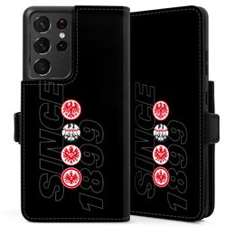 DeinDesign Galaxy S21 Ultra 5G Handy Klapph&uuml;lle Handyh&uuml;lle aus Kunst Leder schwarz Flip Case Eagle Logo Eintracht Frankfurt Sideflip mit Lasche